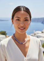 China Artistic Baroque Freshwater Pearl Necklace 7-7.5mm 42cm Blue Stone Accent for sale