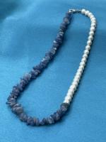 China Artistic Baroque Freshwater Pearl Necklace 7-7.5mm 42cm Blue Stone Accent for sale