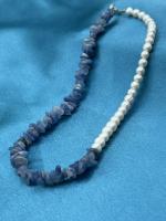China Artistic Baroque Freshwater Pearl Necklace 7-7.5mm 42cm Blue Stone Accent for sale