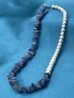 China Artistic Baroque Freshwater Pearl Necklace 7-7.5mm 42cm Blue Stone Accent for sale