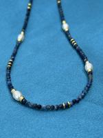 China Oval Pearl Necklace 5.5-6mm with Golden Spacer Bead and Colorful Gemstones 41cm for sale