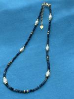 China Oval Pearl Necklace 5.5-6mm with Golden Spacer Bead and Colorful Gemstones 41cm for sale