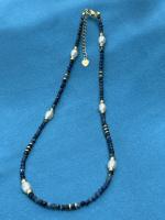 China Oval Pearl Necklace 5.5-6mm with Golden Spacer Bead and Colorful Gemstones 41cm for sale