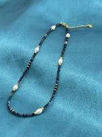 China Oval Pearl Necklace 5.5-6mm with Golden Spacer Bead and Colorful Gemstones 41cm for sale