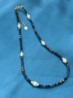 China Oval Pearl Necklace 5.5-6mm with Golden Spacer Bead and Colorful Gemstones 41cm for sale