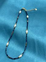 China Oval Pearl Necklace 5.5-6mm with Golden Spacer Bead and Colorful Gemstones 41cm for sale