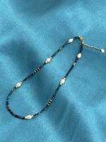 China Oval Pearl Necklace 5.5-6mm with Golden Spacer Bead and Colorful Gemstones 41cm for sale