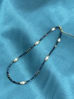 China Oval Pearl Necklace 5.5-6mm with Golden Spacer Bead and Colorful Gemstones 41cm for sale