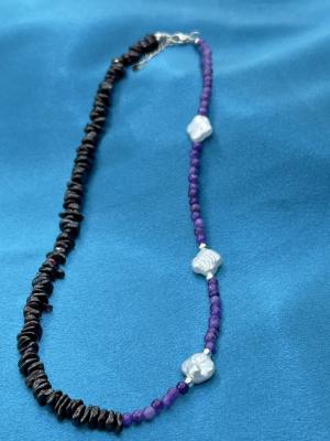 China Natural Pearl Necklace 44cm 10.5-11mm Pearls with Jade Beads Silver Buckle for sale