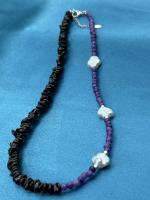 China Natural Pearl Necklace 44cm 10.5-11mm Pearls with Jade Beads Silver Buckle for sale