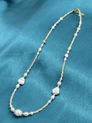 China Heart Shaped Baroque Pearl Necklace 42cm with Silver Spaced Beads Elegant Jewelry for sale