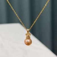 China 925 Sterling Silver Crown Pendant Necklace with 10-11.5mm Peach Freshwater Pearl Luxury Jewelry Gift for sale