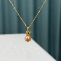 China 925 Sterling Silver Crown Pendant Necklace with 10-11.5mm Peach Freshwater Pearl Luxury Jewelry Gift for sale