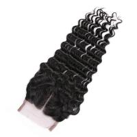 China Peruvian Virgin Hair 4*4 Deep Wave Lace Closure Hand Tied 130% Density for sale