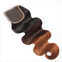 China Three Tone Virgin 4x4 Hair Closure , Hand Tied 4x4 Free Part Closure for sale