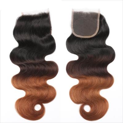 China Three Tone Virgin 4x4 Hair Closure , Hand Tied 4x4 Free Part Closure for sale