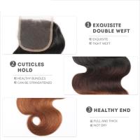 China Three Tone Virgin 4x4 Hair Closure , Hand Tied 4x4 Free Part Closure for sale
