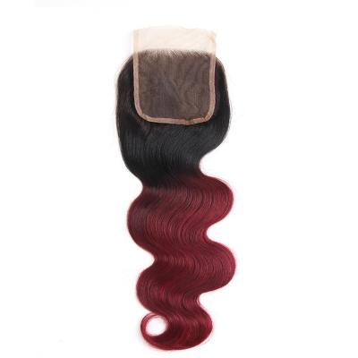 China Brazilian 4x4 Lace Closure 1b 99j Burgundy Body Wave Closure Ombre Color for sale