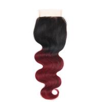 China Brazilian 4x4 Lace Closure 1b 99j Burgundy Body Wave Closure Ombre Color for sale