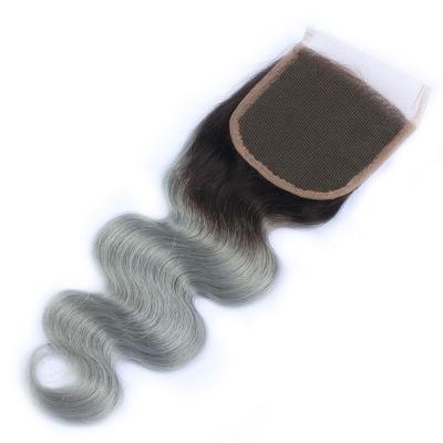China 1b Grey Body Wave 4x4 Lace Closure No Sheddding Curly Hair Lace Closure for sale