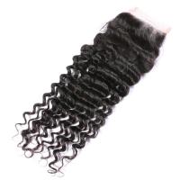 China Raw Human Indian Hair Deep Wave Closure Full Density For Top Head for sale