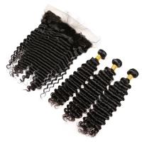 China Double Layers Deep Wave Virgin Human Hair Bundles With Single Drawn Hair End for sale