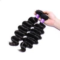 China 12-30 Inch Brazilian Loose Curly Weave Natural Color Black Single Drawn Hair End for sale