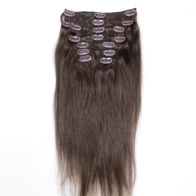 China Dark Brown Color #2 Brazilian Human Hair Clip In Hair Extensions Cuticle Aligned 8pcs 120 Gram for sale