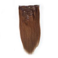 China Full Cuticles Brazilian Peruvian Virgin Human Hair Machine Weft Clip In Hair Extension Brown Color for sale