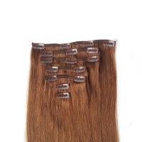 China Full Cuticles Brazilian Peruvian Virgin Human Hair Machine Weft Clip In Hair Extension Brown Color for sale