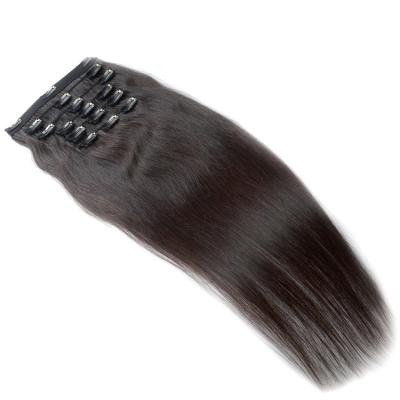 China Natural Black Color Remy Clip In Hair Extensions 100% Virgin Hair With 6 Pieces for sale