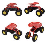 China Four Wheel Storage Garden Stool Tractor Seat Rolling Garden Cart With Swivel Seat for sale
