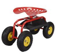 China Four Wheel Storage Garden Stool Tractor Seat Rolling Garden Cart With Swivel Seat for sale