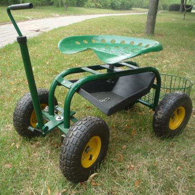 China Metal Tractor Garden Seat Cart Rolling Garden Cart With Tool Tray Swivel Saddle for sale