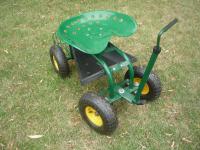 China Metal Tractor Garden Seat Cart Rolling Garden Cart With Tool Tray Swivel Saddle for sale