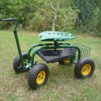 China Four Wheels Rolling Garden Seat Cart Metal Tractor Seat Garden Cart for sale