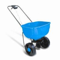China Four Wheel Manual Salt Fertilizer Spreader Tow Behind Grass Seed Spreader for sale