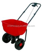 China Easy Moving Fertilizer Spreader Cart Pneumatic Wheel Manual Salt Spreader for sale