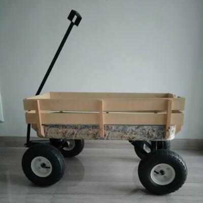 China OEM Children Wooden Beach Cart 4 Wheeled Garden Trolley For Kids for sale