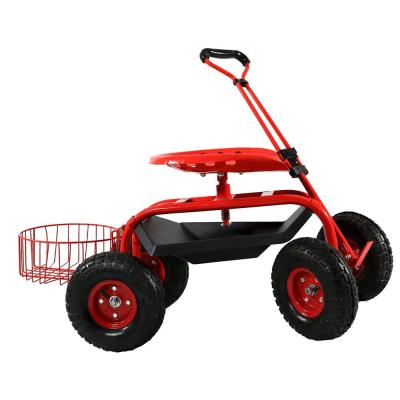 China Tc4501 Four Wheel Pneumatic Tyre Rolling Garden Cart With Seat And Storage for sale
