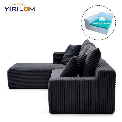 China Super Deep L-Shape Modular Couch with Convertible Chaise and Corduroy Fabric in Vacuum Compressed Roll for sale
