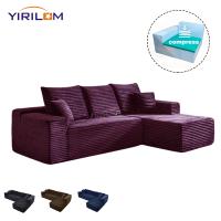 China Modern L-Shape Sectional Sofa with Corduroy Fabric Vacuum Compressed for Easy Transport and Customizable Size for sale