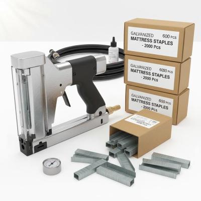 China Galvanized Mattress Staples with Pneumatic Gun for Furniture Framing - 6000pcs/cnt Packing for sale