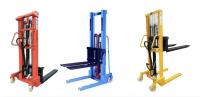 China Adjustbale Semi Electric Lift Stacker 1 Ton Load Capacity Manual Push Stacker Customized for sale