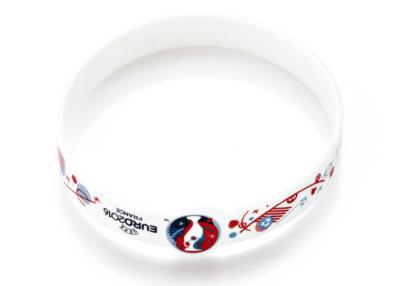 China Solid White Color CMYK Imprinted Promotional Custom Silicone Rubber Wristbands for sale