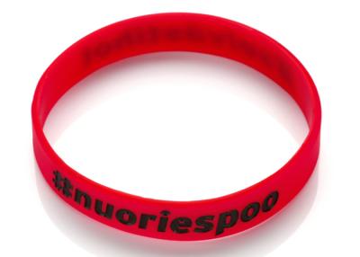 China Red Bracelet Color Fill In Black Logo Custom Silicone Rubber Wristbands for sale