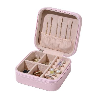 China Custom Mini PU Leather Jewelry Box Travel Portable Square Organizer for Gifts 10x10x5cm for sale