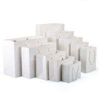 China A4 White Paper Gift Bags with Handles 250gsm Art Paper Grocery Take Out Bags for sale