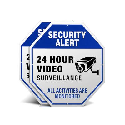 China Custom Dark Blue CCTV Sign Stickers 1mm Thick Aluminum Yard Signs 30x30cm for sale