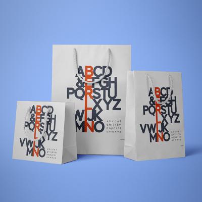 China Custom Paper Shopping Bag 14x10x15 Inches Matte Film Black White Kraft Paper Rope Handle for sale